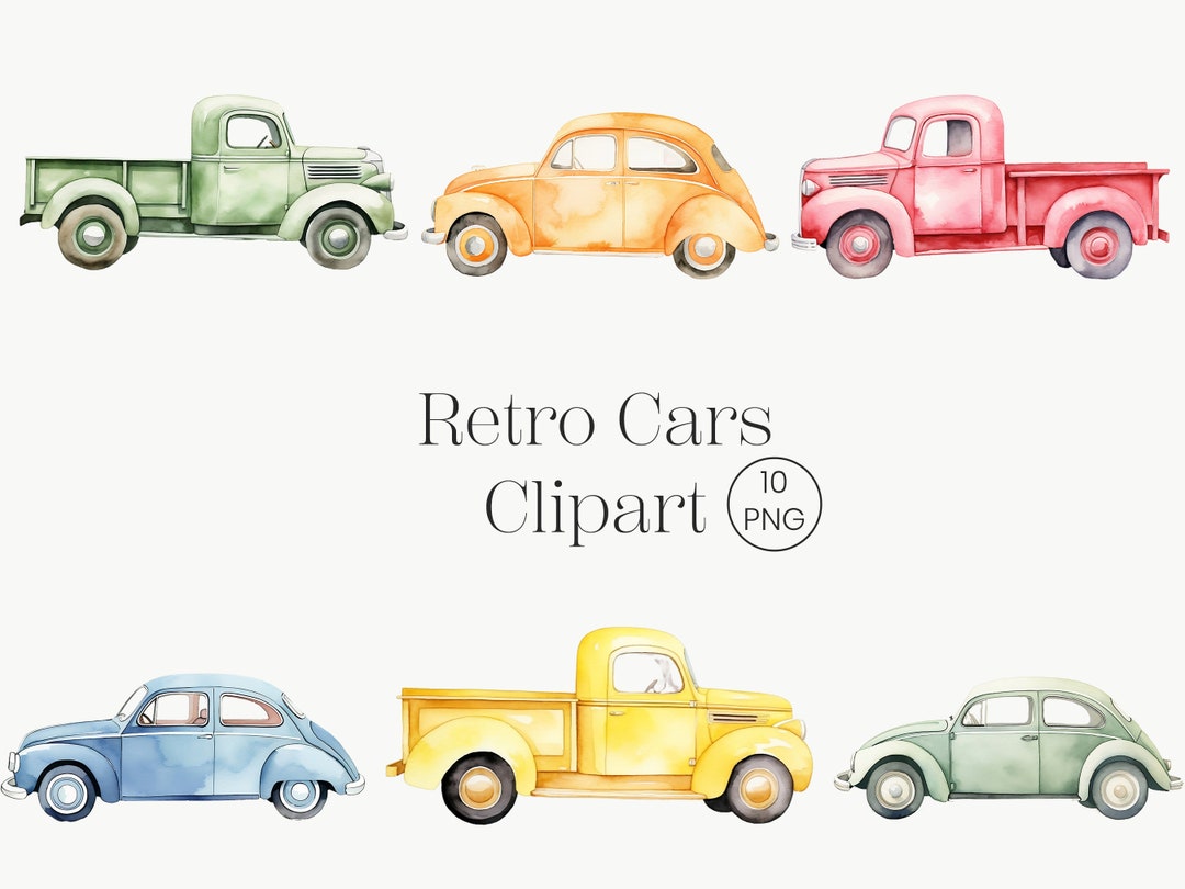 Watercolor Vintage Truck Clipart: Retro Car PNG Set (digital Download ...