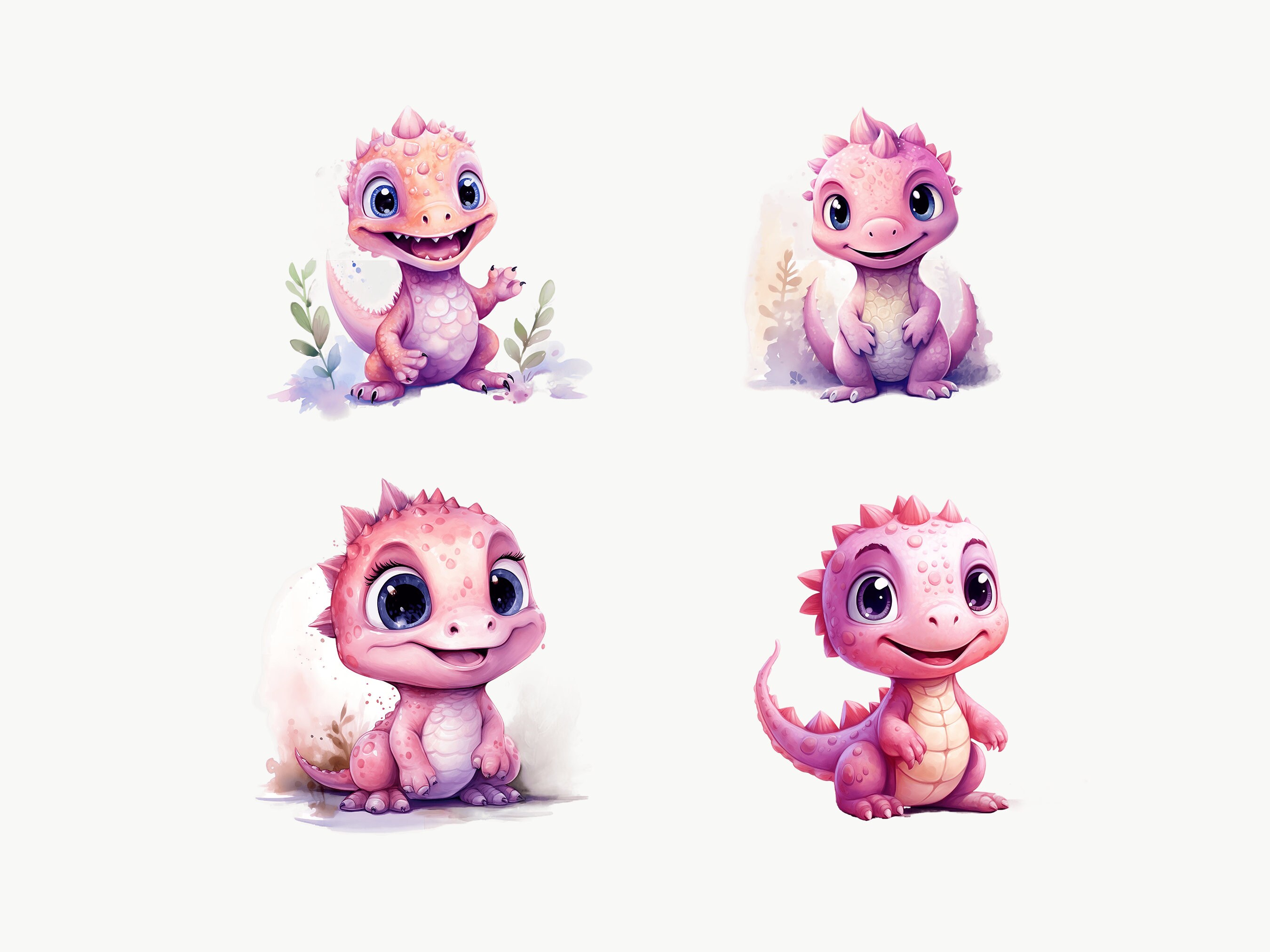 Cute Dino Pink Watercolor Clipart | 10 Dinosaur Baby Showers ...