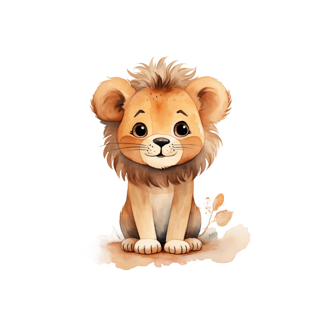 Watercolor Baby Lion Clipart, Baby Lion JPG, Watercolor Baby Lion JPG ...