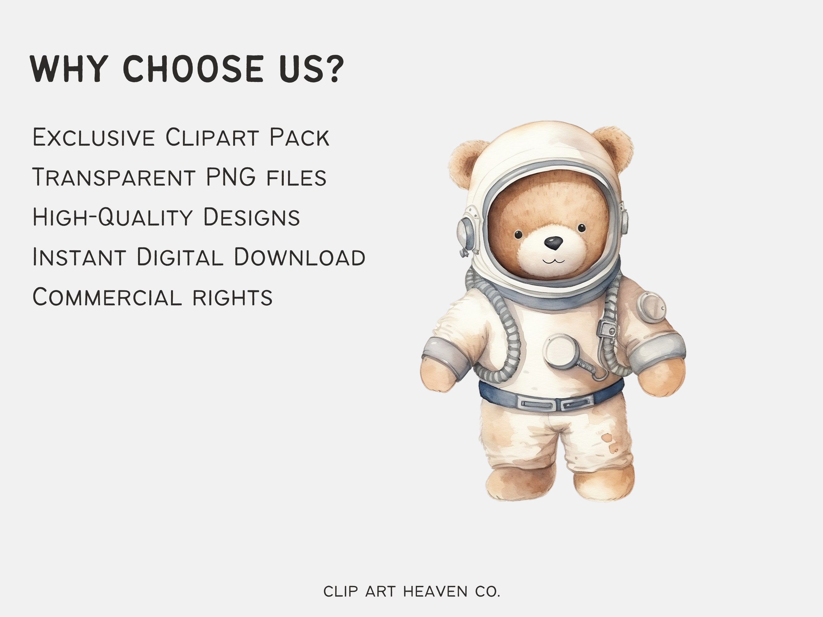 Teddy Bear Space Clipart | 10 PNG | Watercolor Bear Astronaut Clipart ...