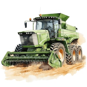 Green Combine Harvester Watercolor, Farming Vehicles Clipart, Farm ...