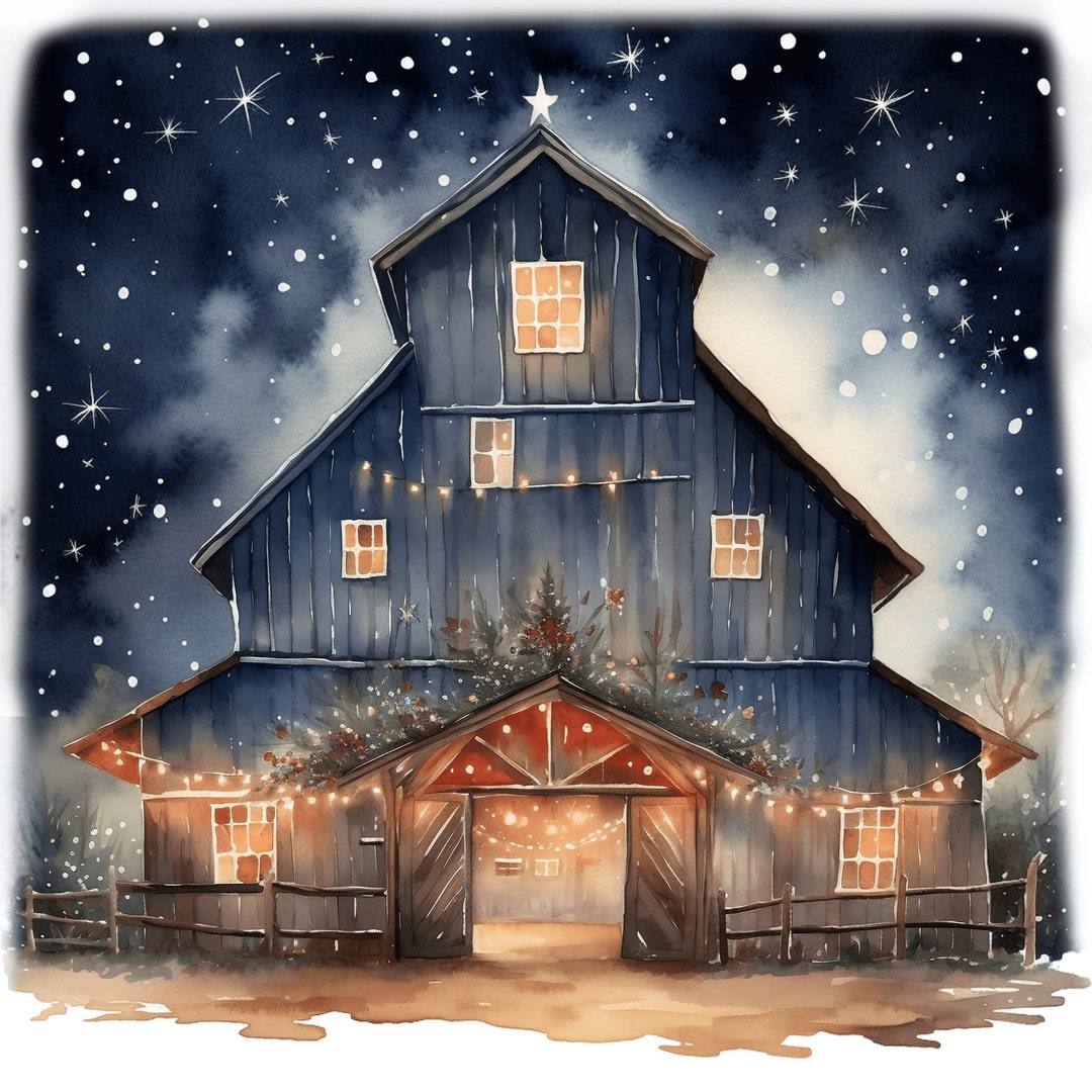 Christmas Barn Country Clipart | 10 JPG | Winter Festive Watercolor ...