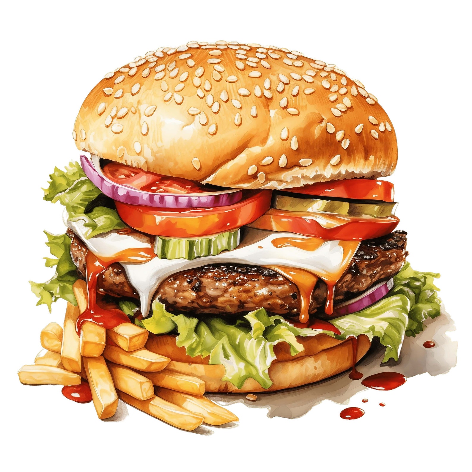 Watercolor Burger Clipart: Fast Food Digital PNG (10 JPG) - Etsy