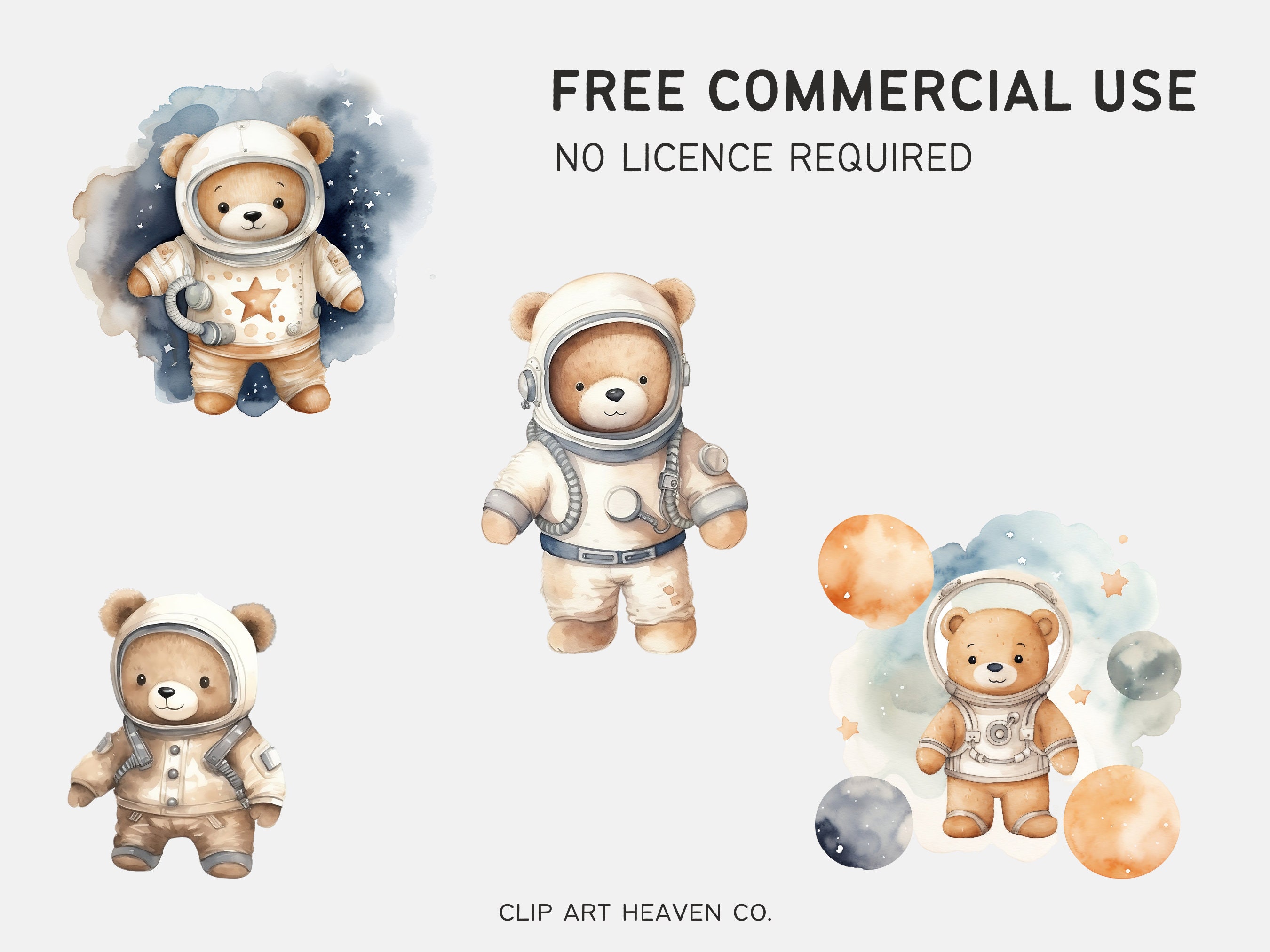 Teddy Bear Space Clipart | 10 PNG | Watercolor Bear Astronaut Clipart ...