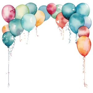 Watercolor Birthday Party Borders and Frames 10 JPG Balloons Clipart ...
