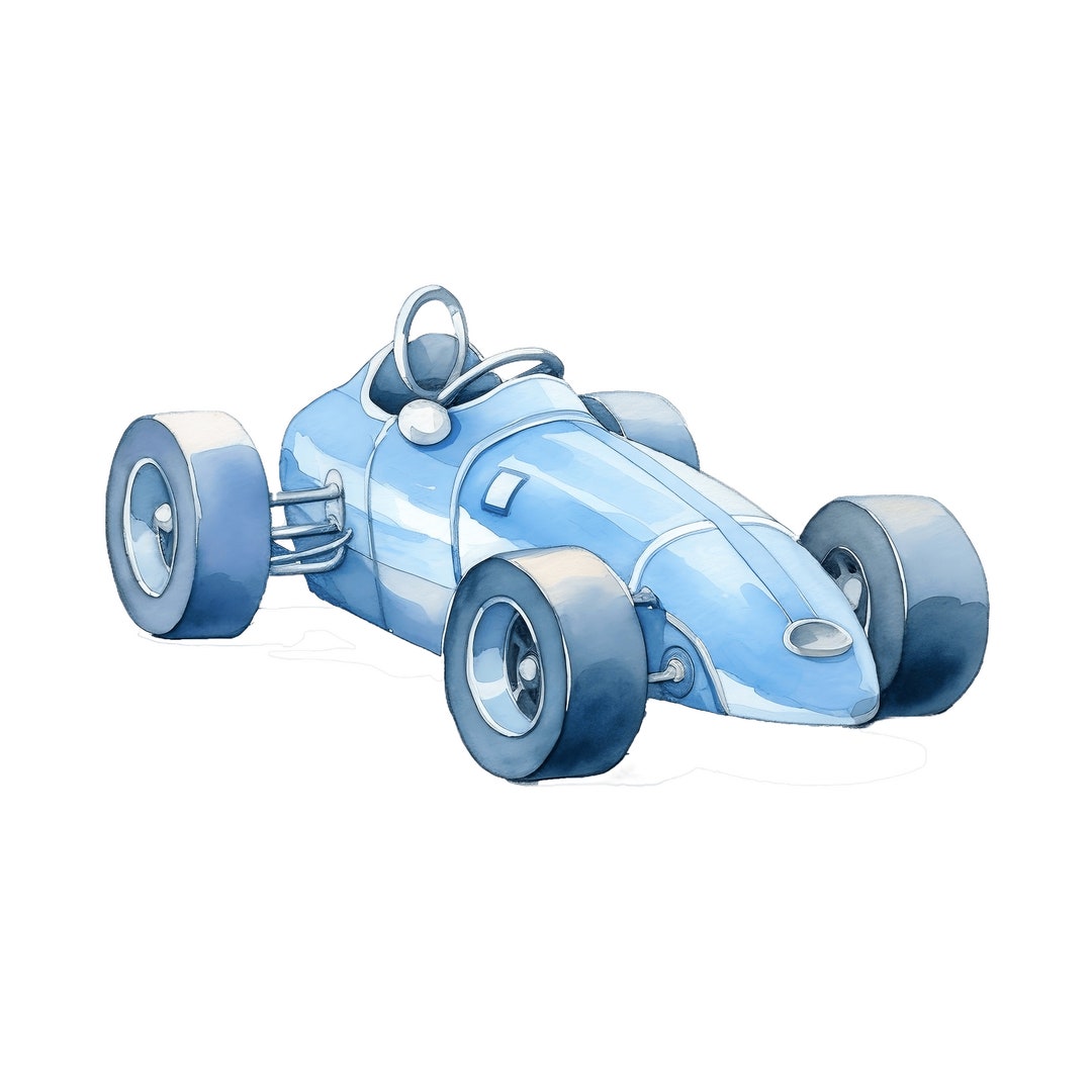 Race Cars Watercolor Clipart 10 JPG Retro Blue Race Car, Kids Clipart ...