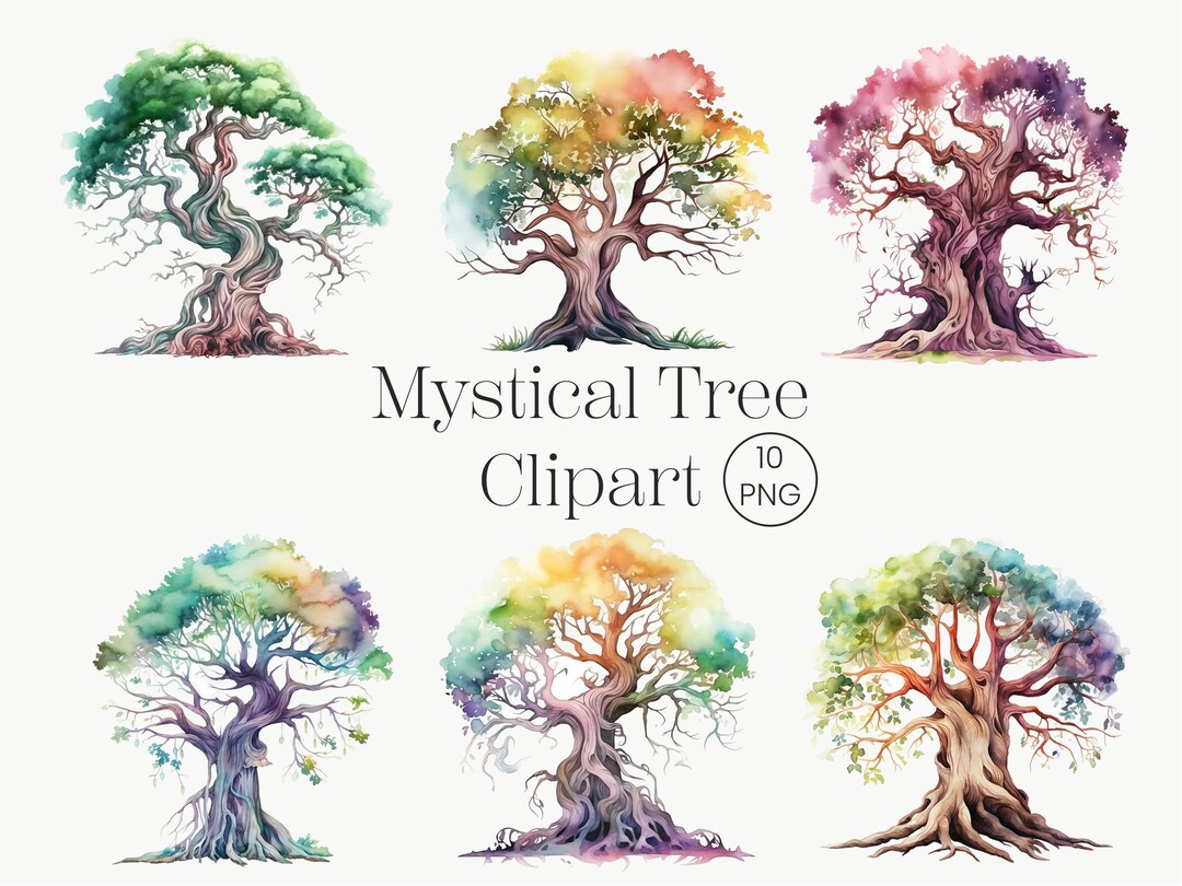 Watercolor Mystical Tree Clipart: Colorful PNG Images (digital Download ...