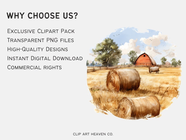 Bale of Hay Clipart Bundle | 10 PNG | Watercolor Farm Landscape ...