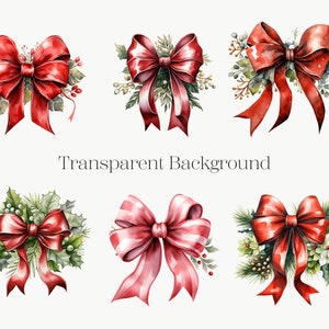 Watercolor Christmas Ribbon Clipart | Festive Bow PNG Bundle (digital ...