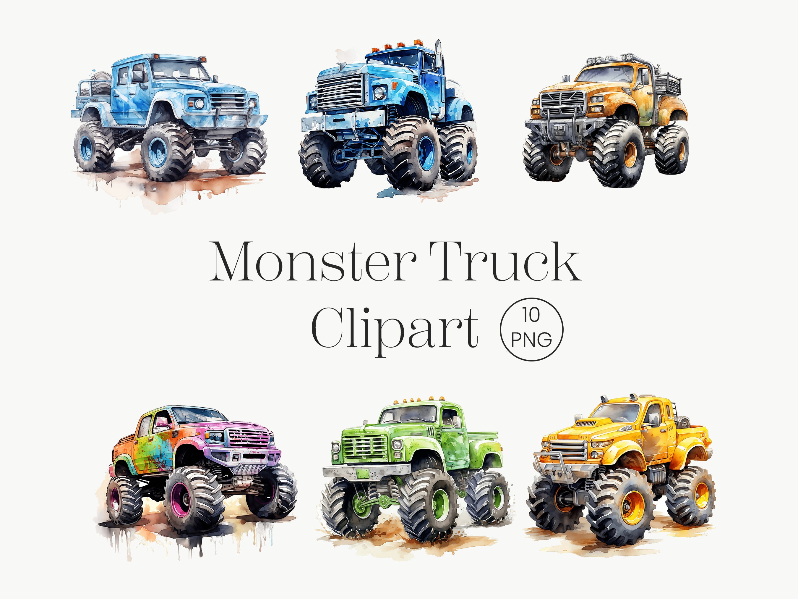 Monster Trucks Bundle 10 PNG Monster Truck PNG Watercolor Monster Truck ...