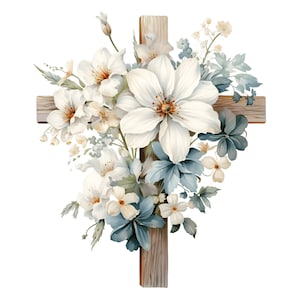 Flower Cross Watercolor, Lily Cross Watercolor, Pastel Clipart Cross ...