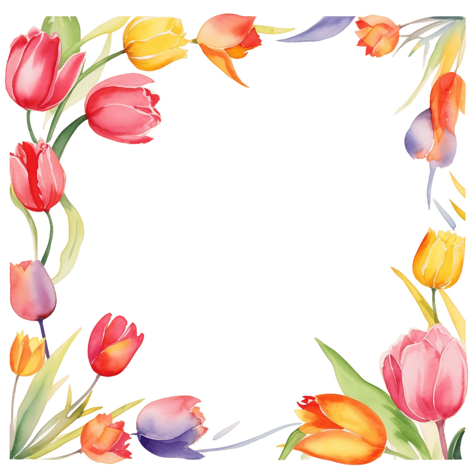 Watercolor Tulip Clipart Borders: Spring Floral Frames (JPG Digital ...