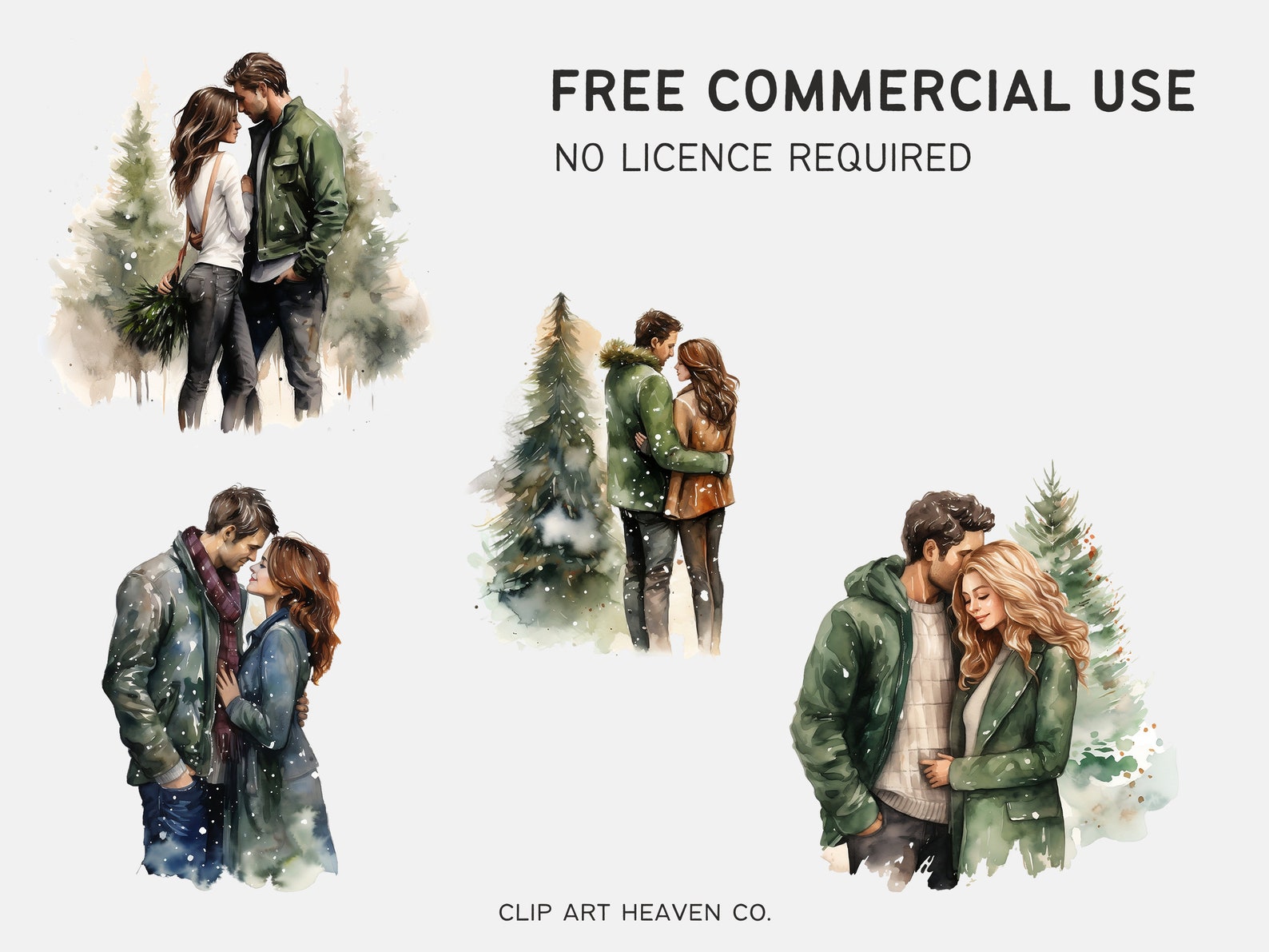 Winter Loving Couple Watercolor | 10 Transparent PNG | Christmas Couple ...