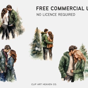 Winter Loving Couple Watercolor | 10 Transparent PNG | Christmas Couple ...