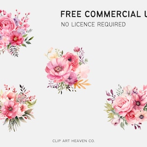 Watercolor Pink Flower Arrangement, 10 Floral PNG, Floral Clipart ...