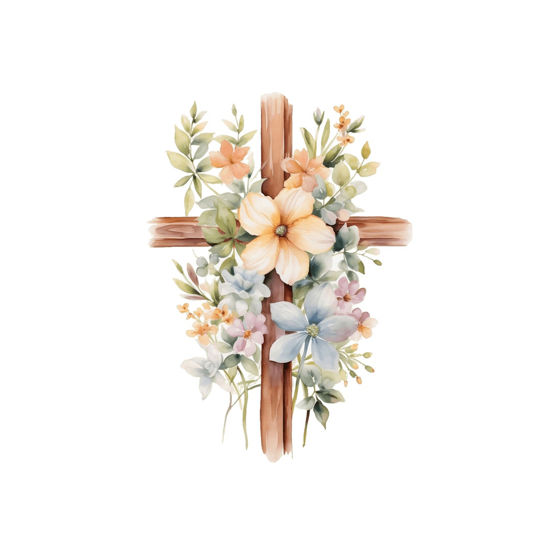 Flower Cross Watercolor, Lily Cross Watercolor, Pastel Clipart Cross ...