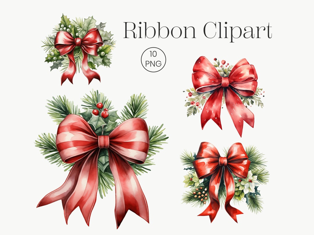 Christmas Ribbon | 10 Transparent PNG | Watercolor Christmas Tree Red ...