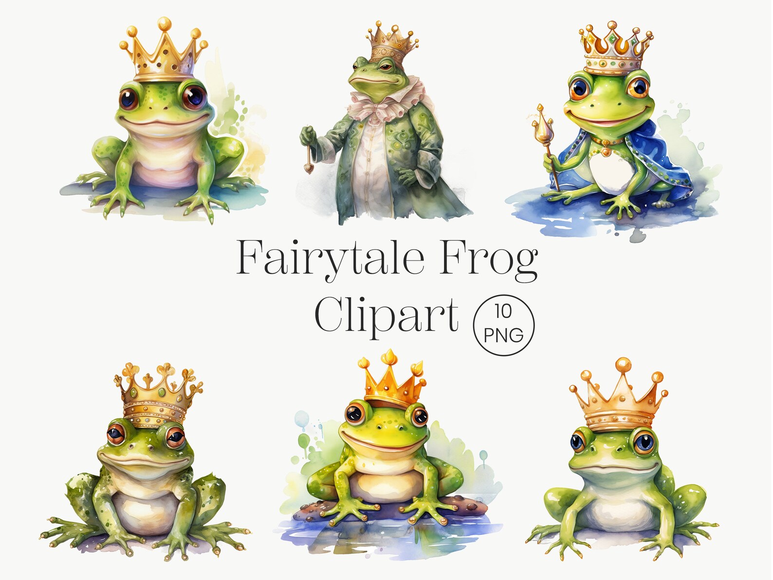 Watercolor Frog Prince Clipart: Fairytale PNG Set (digital Download) - Etsy