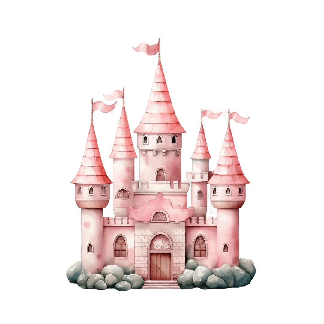 Pink Fairytale Castle Clipart | 10 JPG | Magic Kingdom Watercolor ...