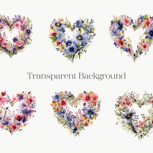 Floral Hearts Clipart | 10 High Quality PNG | Valentines Day Wildflower ...