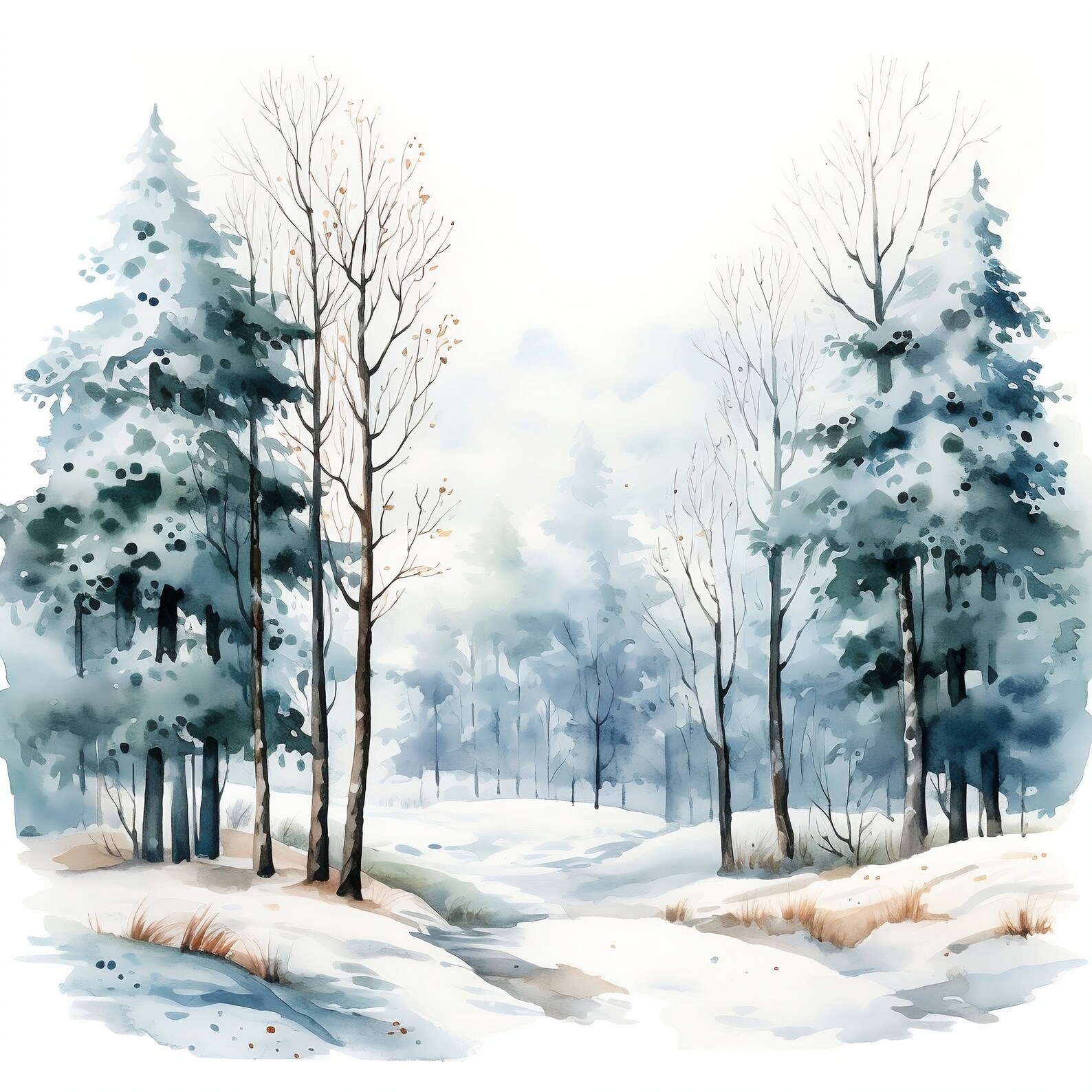 Watercolor Winter Forest Clipart 10 JPG Wood Clip Art Winter Forest ...