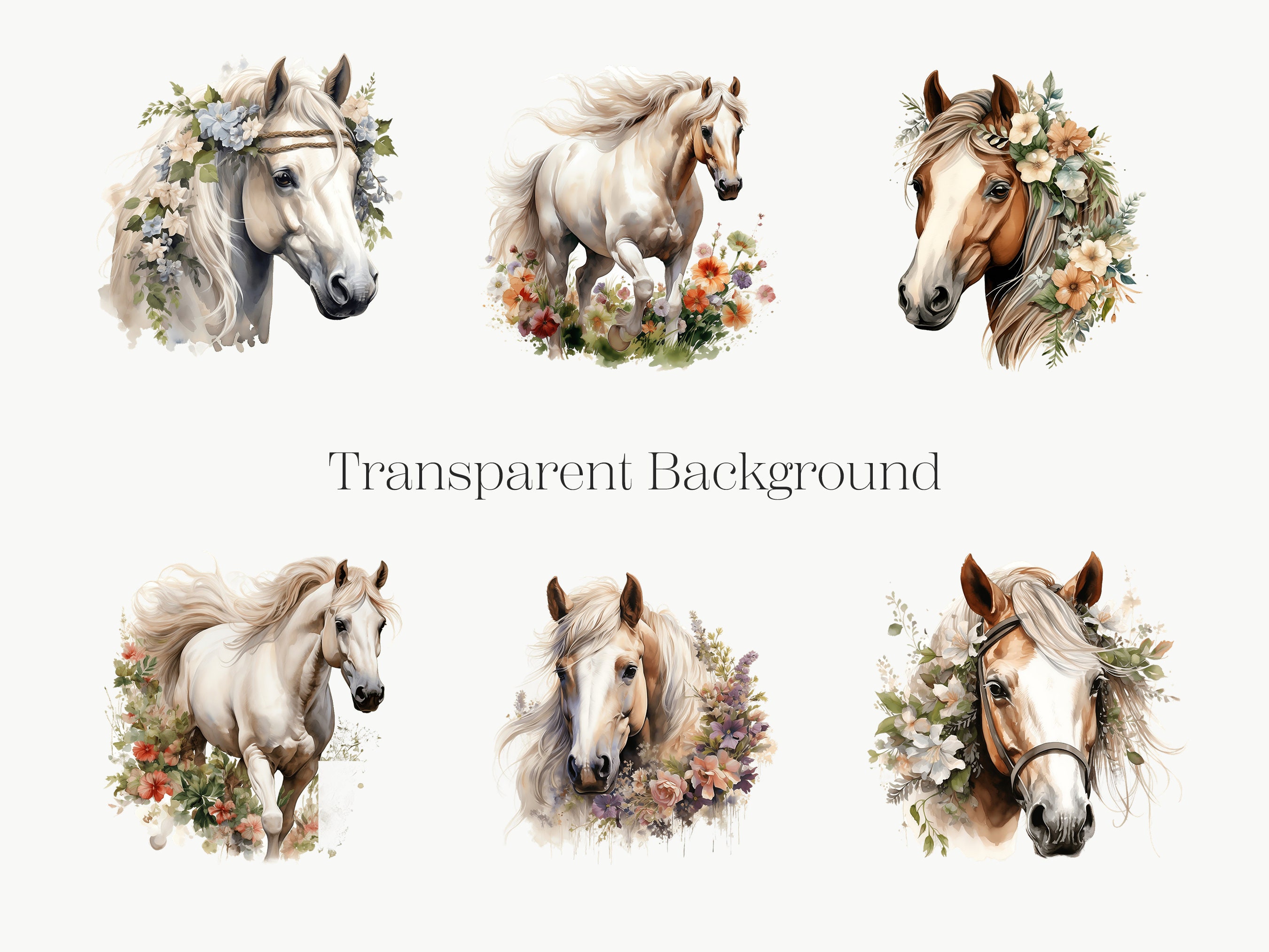 Floral Horse Clipart Farm Animals Western Clipart Digital - Etsy