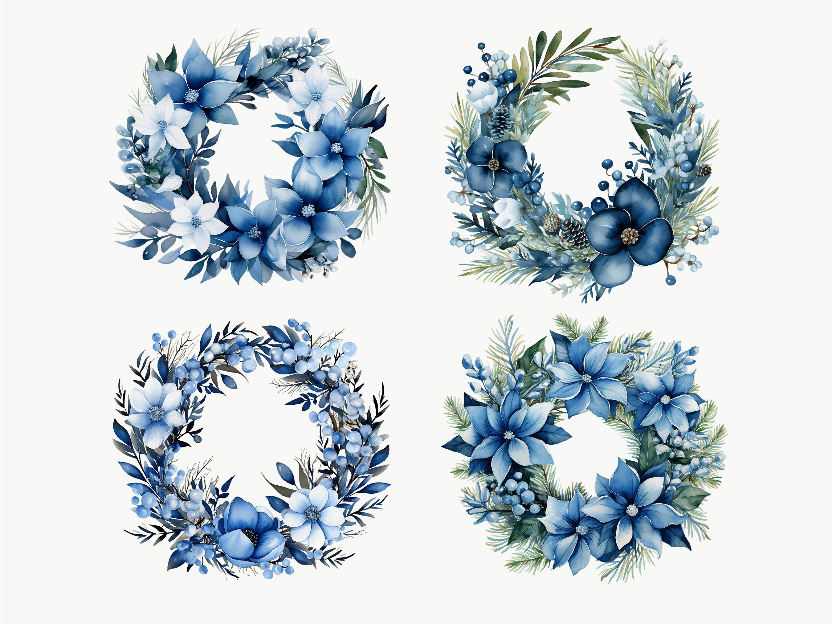 Blue Christmas Wreath Clipart 10 Transparent PNG Winter - Etsy