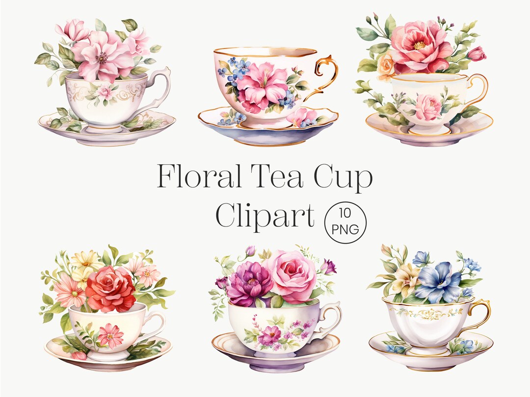 Floral Teacup Clipart: Watercolor Flower PNG Set (digital Download) - Etsy