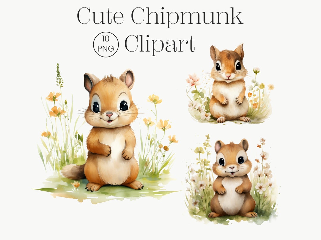 Cute Chipmunk Watercolor Clipart, Floral Woodland Animal, Cute Clipart ...