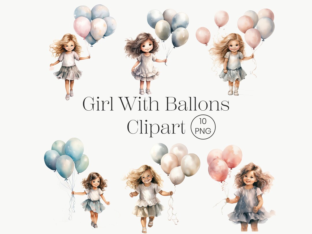 Cute Little Girl Balloons Clipart 10 PNG Clipart Bundle Young Girl ...