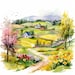 Watercolor Spring Field Clipart 10 JPG Spring Countryside Landscape ...