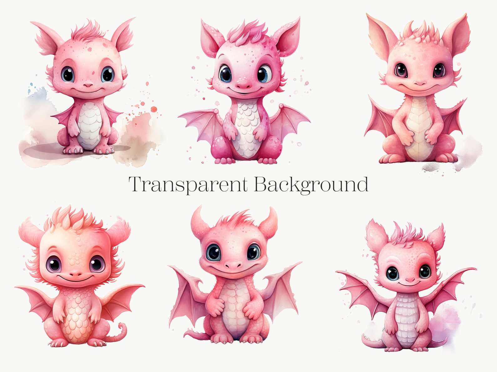 Cute Baby Dragon Clipart 10 PNG Pink Watercolor Fantasy Dragon Clipart ...