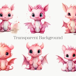Cute Baby Dragon Clipart | 10 PNG | Pink Watercolor Fantasy Dragon ...