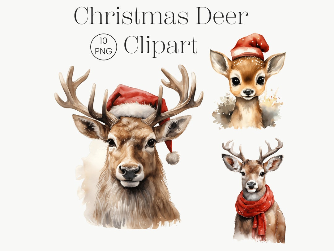 Christmas Deer Clipart, Reindeer Clipart, Watercolor Christmas ...