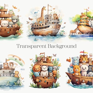 Watercolor Noah's Ark Watercolor Clipart, 10 PNG Noah's Ark Clipart ...