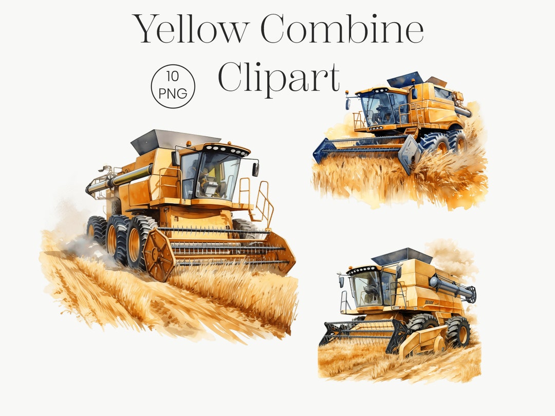 Yellow Combine Harvester Watercolor, Farming Vehicles Clipart, Harvest ...