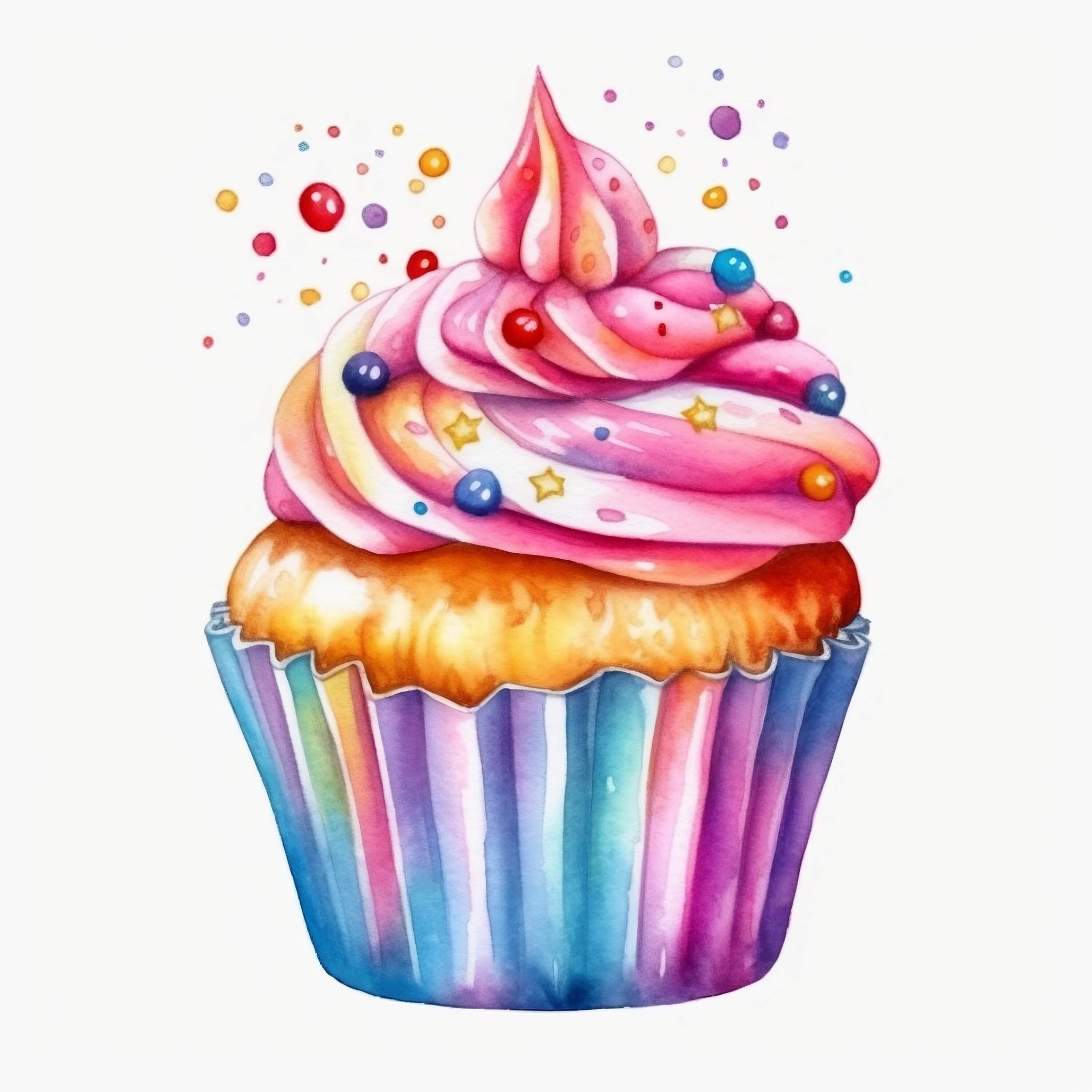 10 Colorful Cupcake Watercolor Clipart JPG Files Clip Art Birthday Card ...