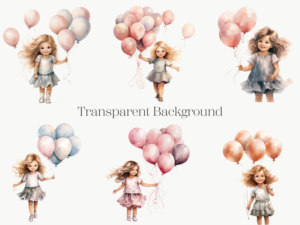 Cute Little Girl Balloons Clipart 10 PNG Clipart Bundle Young Girl ...