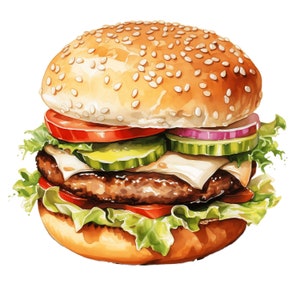 Watercolor Burger Clipart: Fast Food Digital PNG (10 JPG) - Etsy
