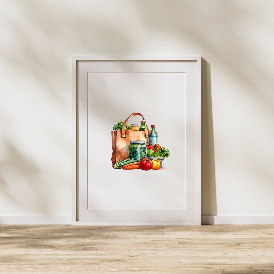 Watercolor Grocery Bag Clipart 10 PNG French Food Vegetables - Etsy