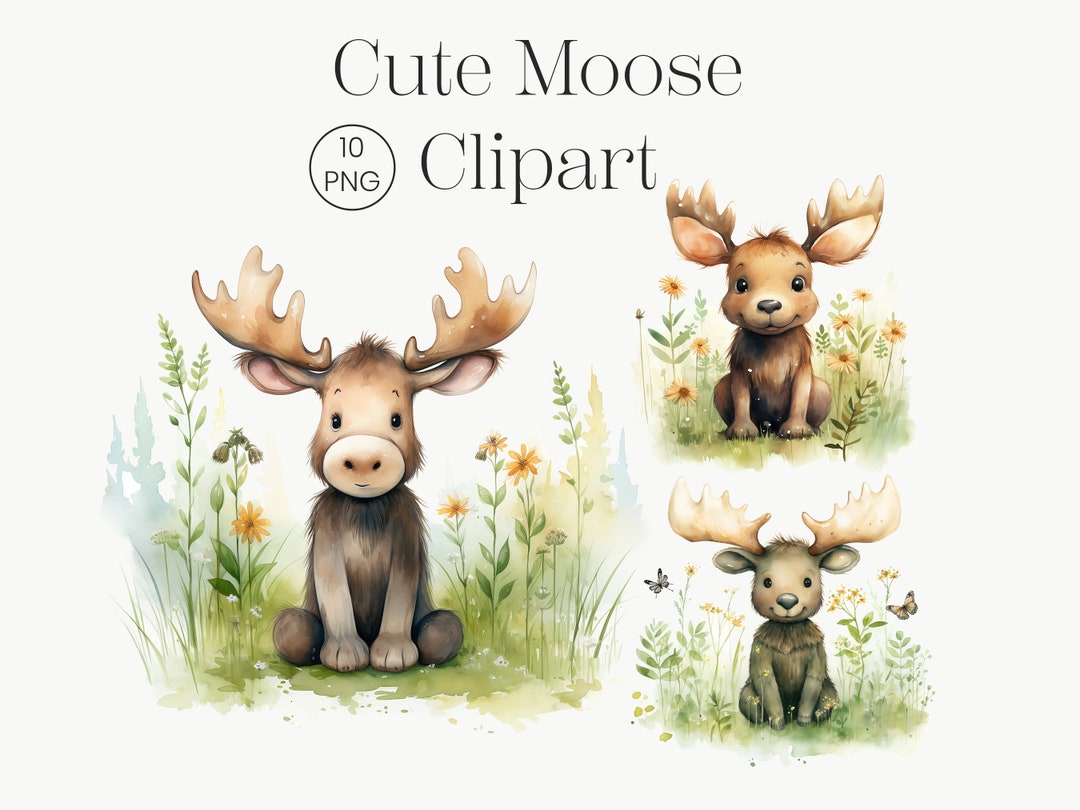 Cute Moose Clipart, 10 High Quality PNG, Woodland Animal Deer, Baby ...
