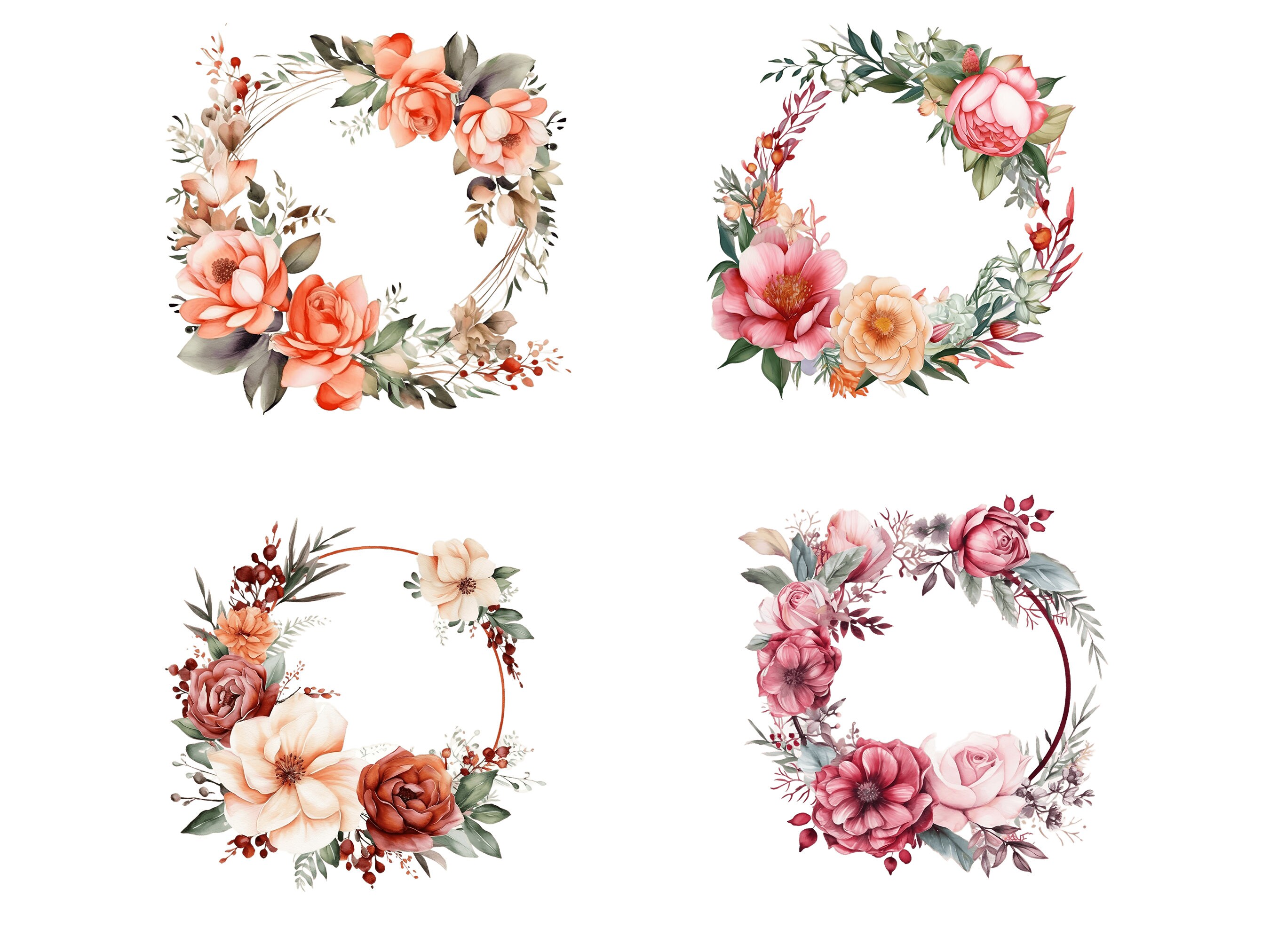 Watercolor Wedding Flower Frames Clip Art 10 Transparent PNG - Etsy