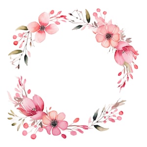 Watercolor Floral Frames: Pink Flower Clipart (digital JPG) - Etsy