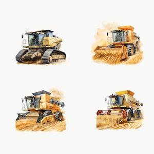 Yellow Combine Harvester Watercolor, Farming Vehicles Clipart, Harvest ...
