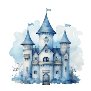 Blue Fairytale Castle Clipart | 10 JPG | Fantasy Magic Kingdom ...