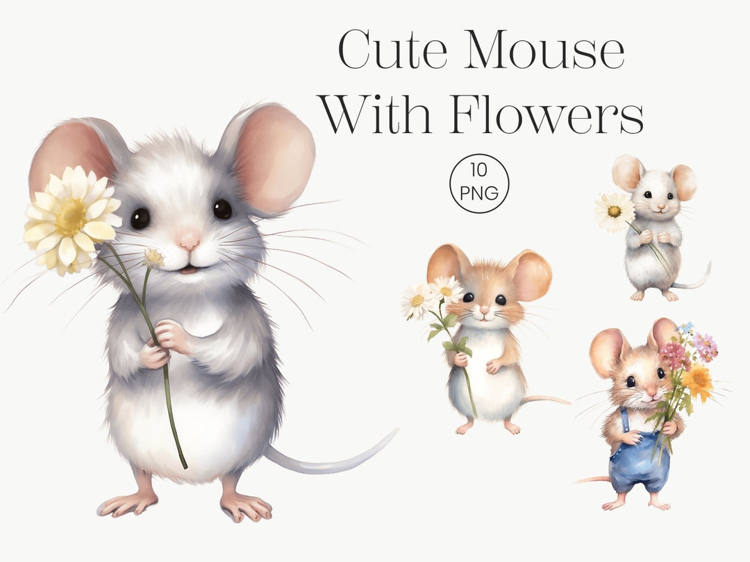 Cute Mouse With Flowers 10 High Quality PNG Clipart | Watercolor ...
