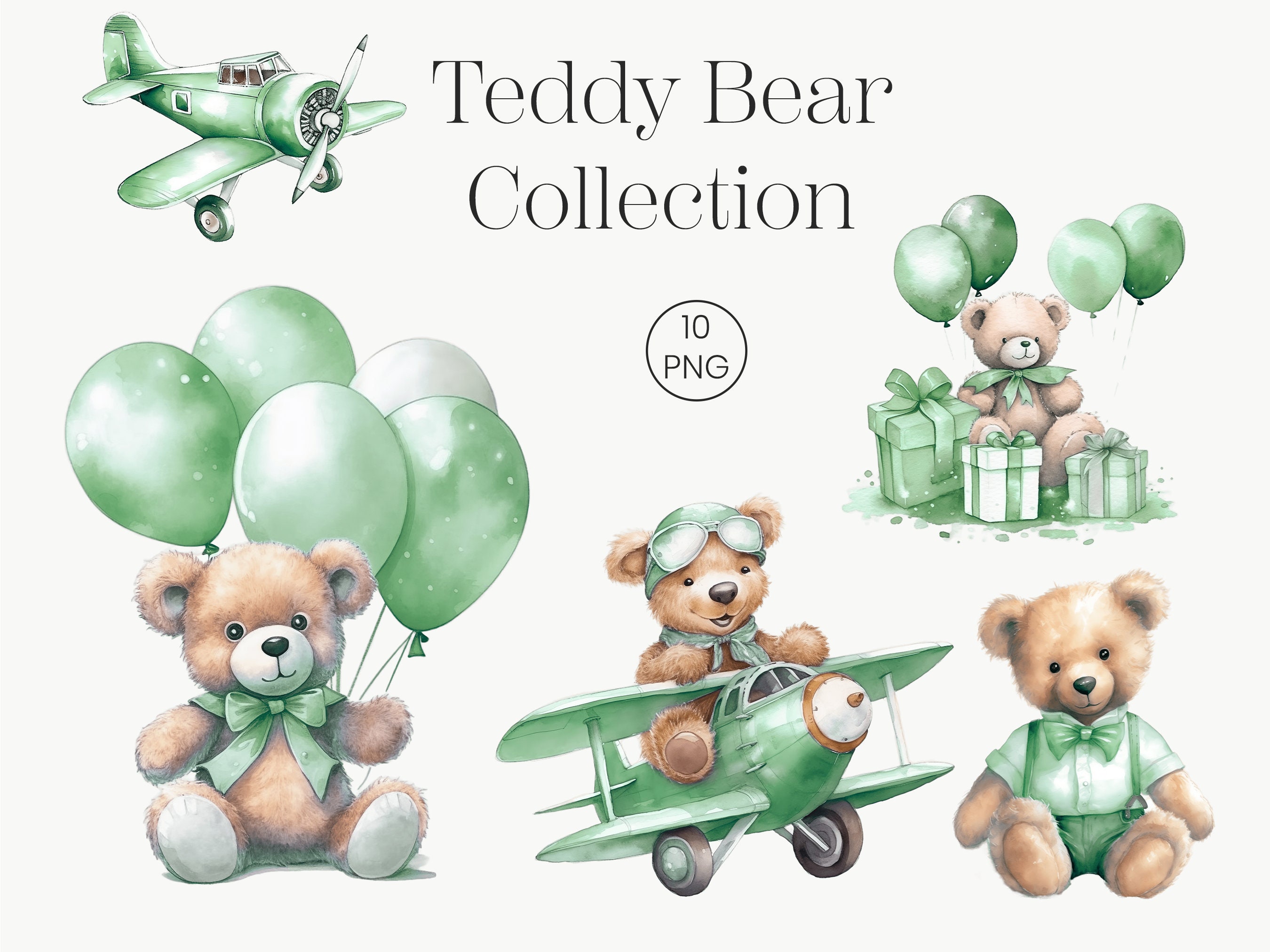 Watercolor Birthday Teddy Bear Clipart Collection for Commercial Use ...