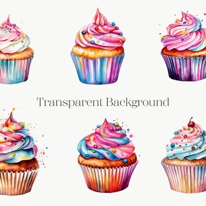 10 Colorful Cupcake Watercolor Clipart | PNG Files Clip Art | Birthday ...