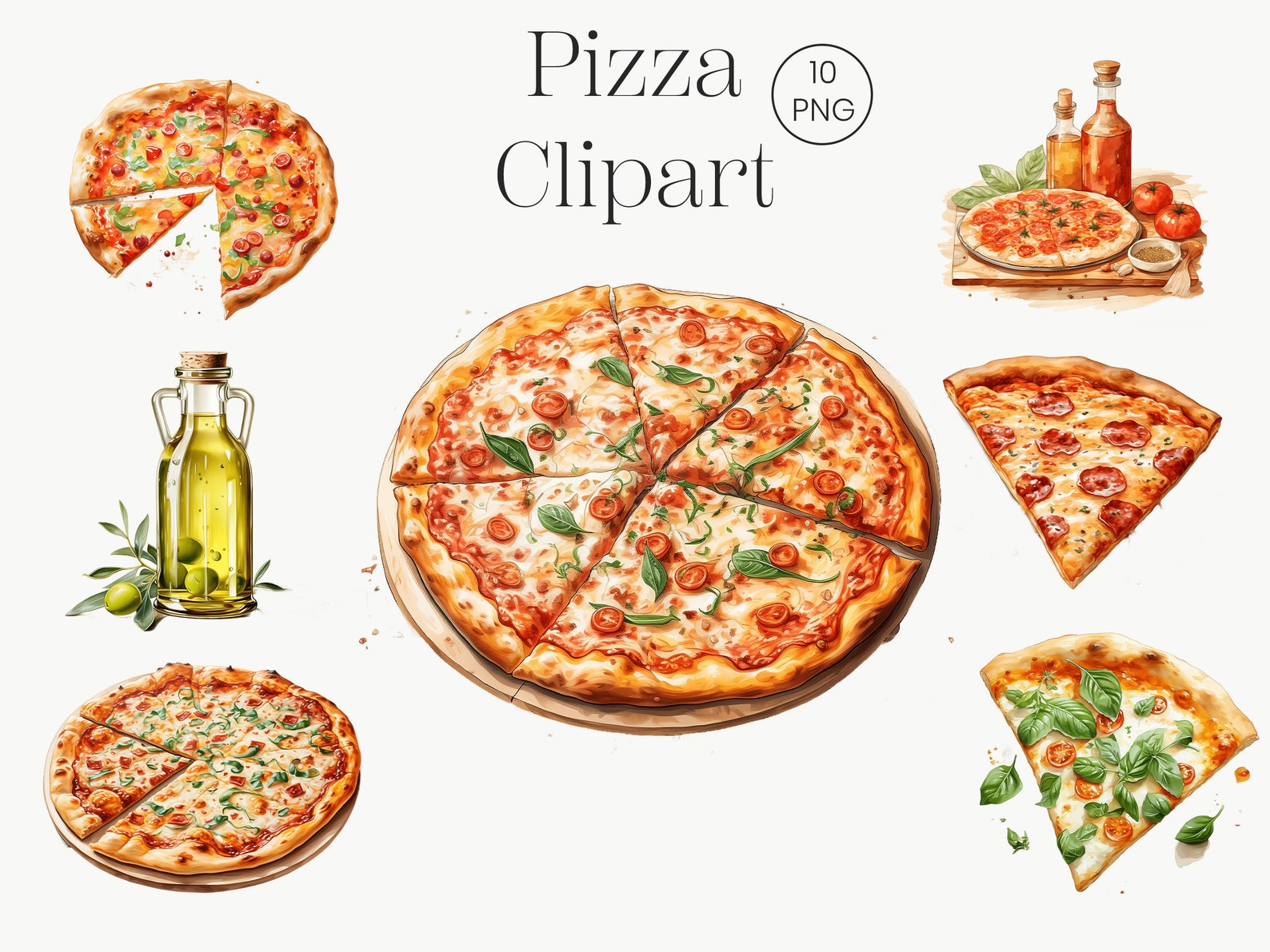 Watercolor Pizza Clipart, 10 Transparent PNG, Bakery PNG, Italian Food ...