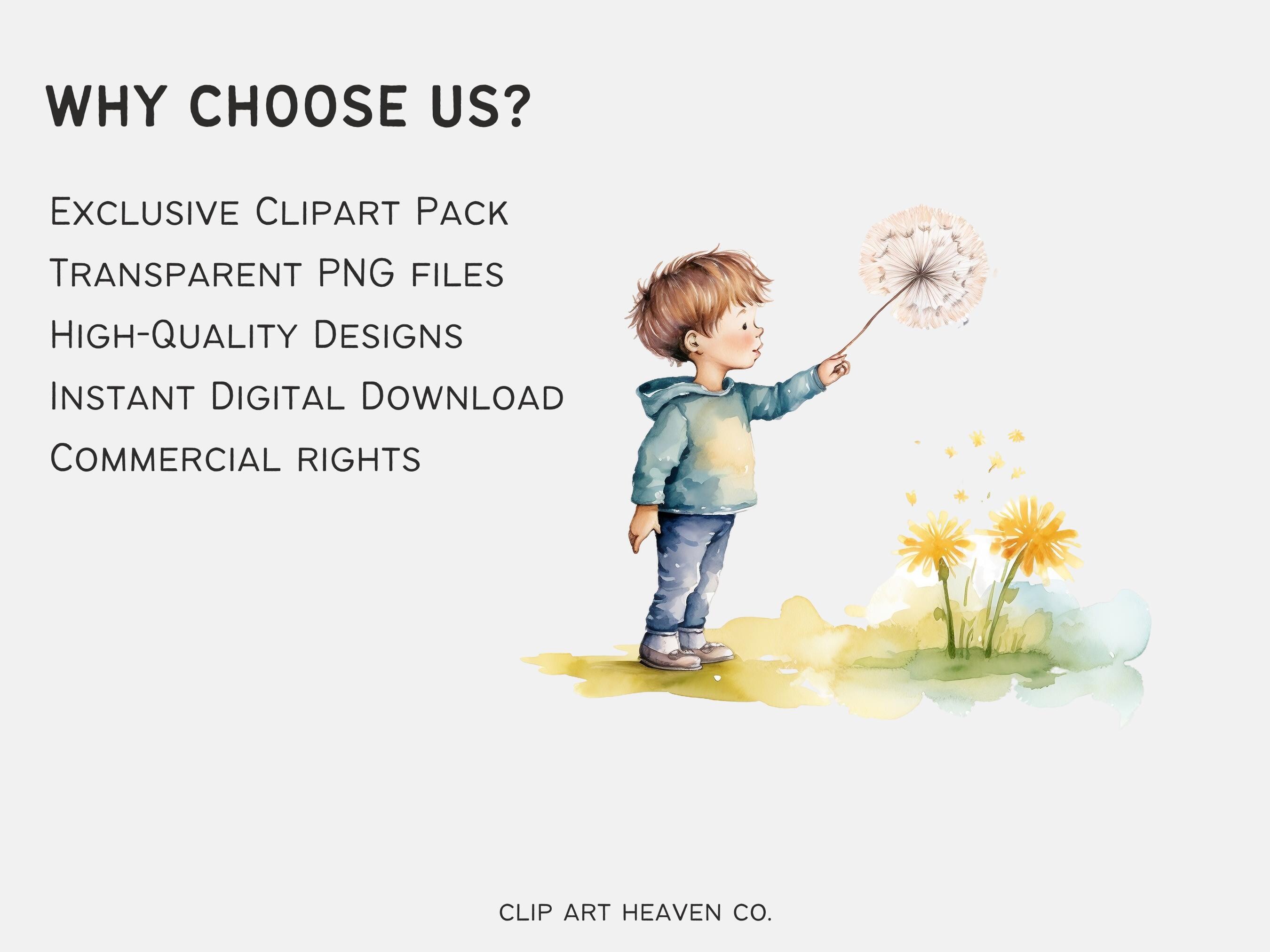 Kid and Dandelion | 10 PNG Clipart | Cute Girl and Dandelion Adorable ...